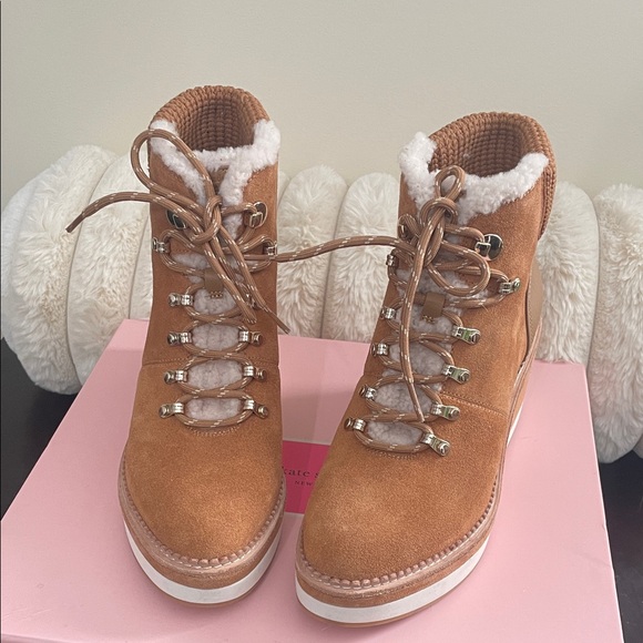 kate spade | Shoes | Kate Spade Tan Winter Boots With White Accents ...